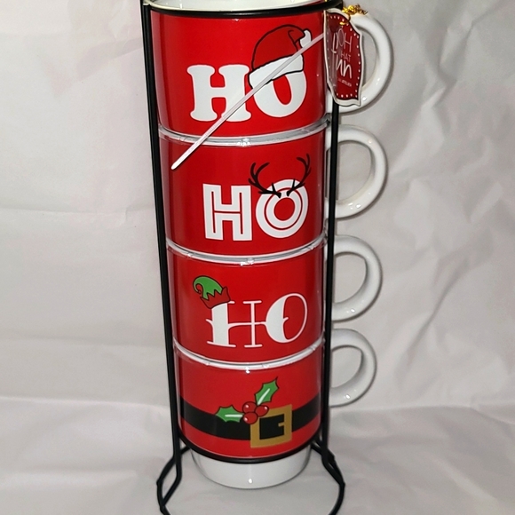 American Atelier | Holiday | 5 Piece Stacking Mug Set Ho Ho Ho Santa ...